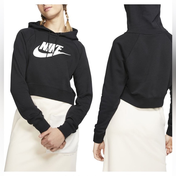 Nike | Tops | Pristine Condition Nike Cropped Hoodie In Black With White Smoosh | Poshmark
